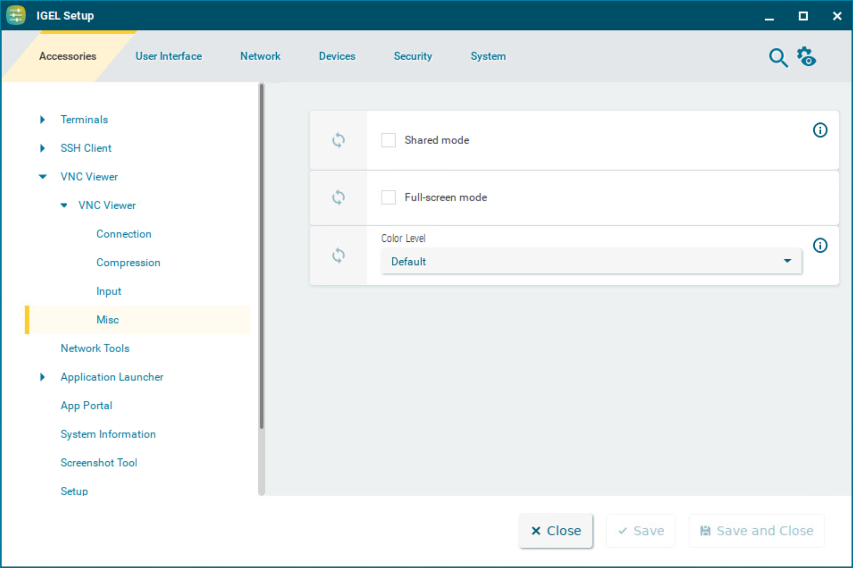 Misc Settings for VCN Viewer in IGEL OS 12